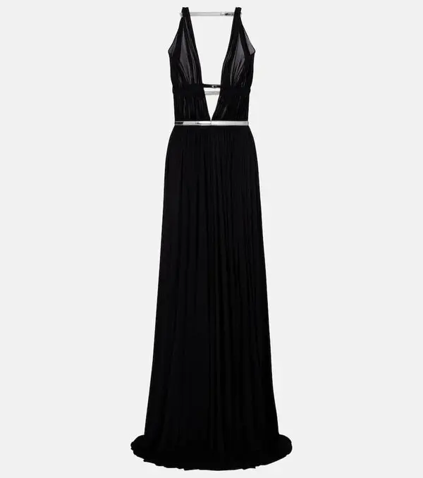 Alaïa Leather-trimmed Draped Gown