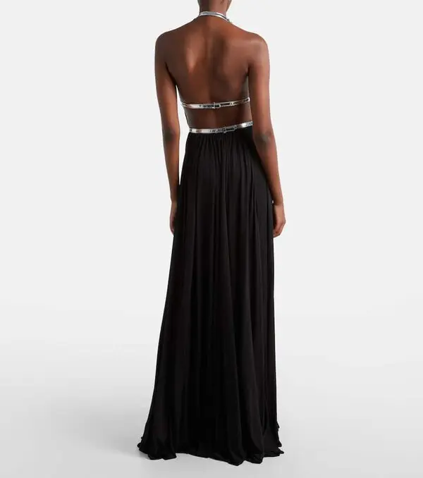 Alaïa Leather-trimmed Draped Gown