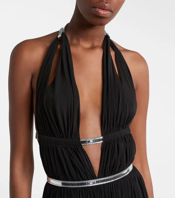 Alaïa Leather-trimmed Draped Gown