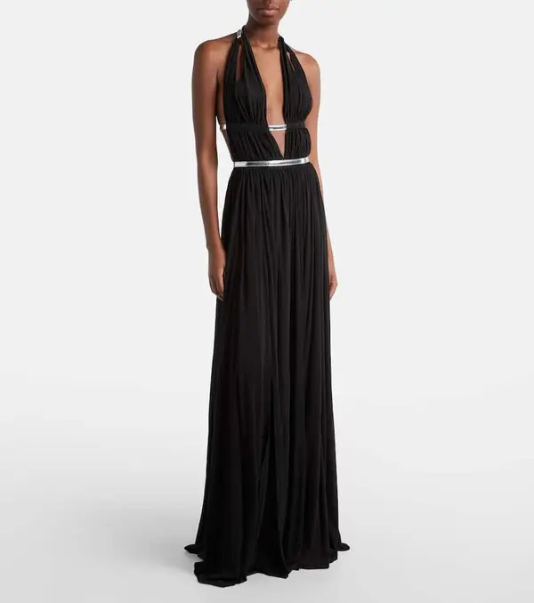 Alaïa Leather-trimmed Draped Gown