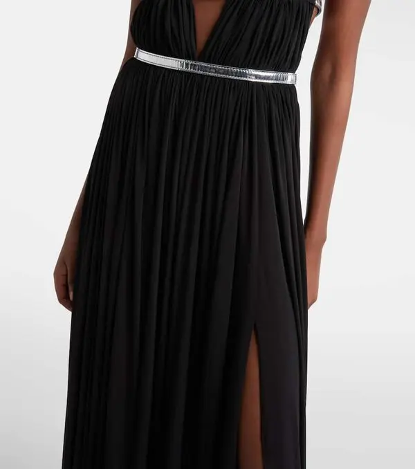 Alaïa Leather-trimmed Draped Gown