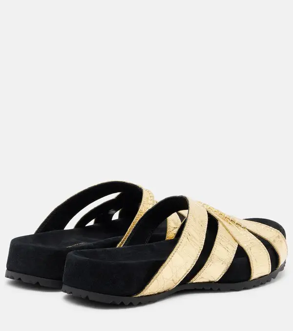 Dries Van Noten Metallic Leather And Suede Slides - Gold