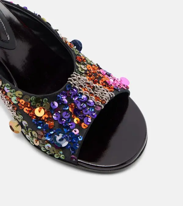 Dries Van Noten 75 Sequined Leather Wedge Mules