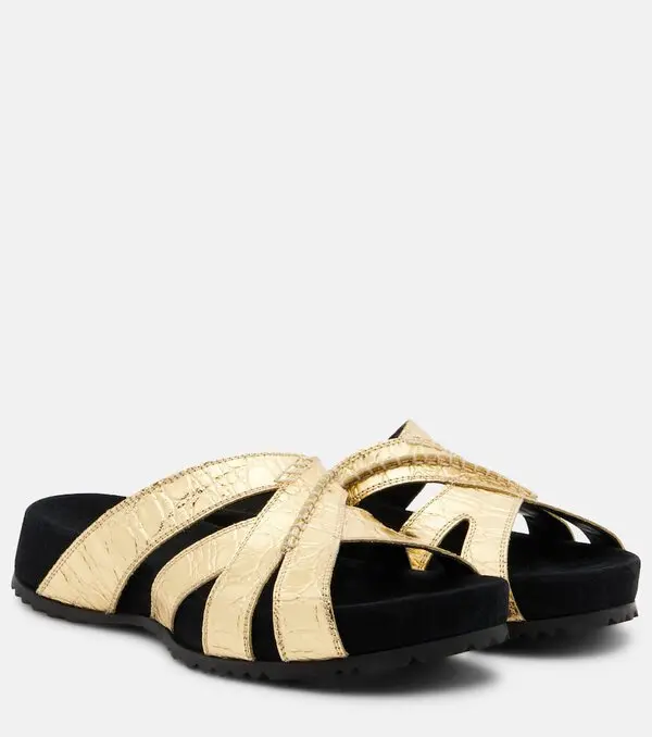 Dries Van Noten Metallic Leather And Suede Slides