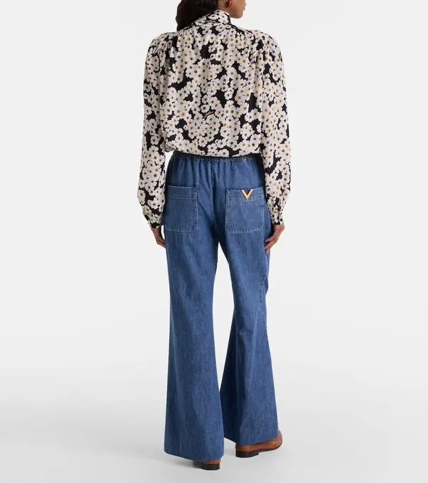 Valentino Garavani Cotton Chambray Wide-leg Pants - Blue