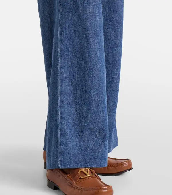 Valentino Garavani Cotton Chambray Wide-leg Pants - Blue
