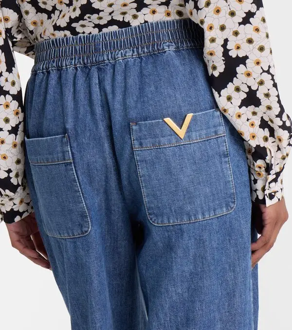 Valentino Garavani Cotton Chambray Wide-leg Pants - Blue