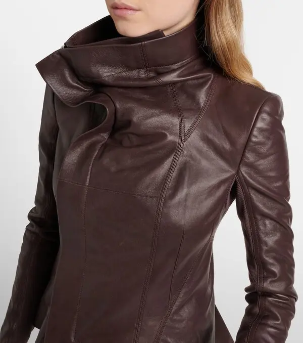 Rick Owens Naska Asymmetric Leather Jacket - Burgundy