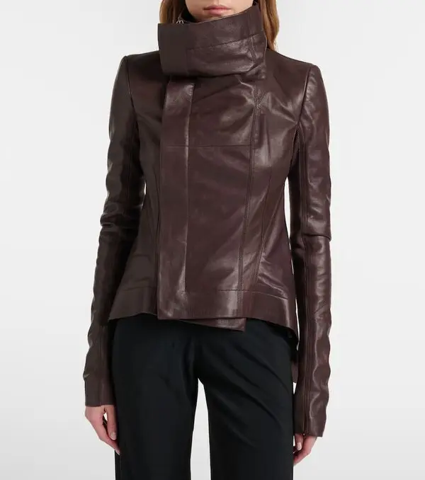 Rick Owens Naska Asymmetric Leather Jacket - Burgundy