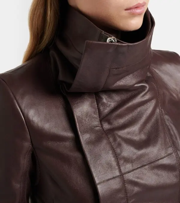 Rick Owens Naska Asymmetric Leather Jacket - Burgundy