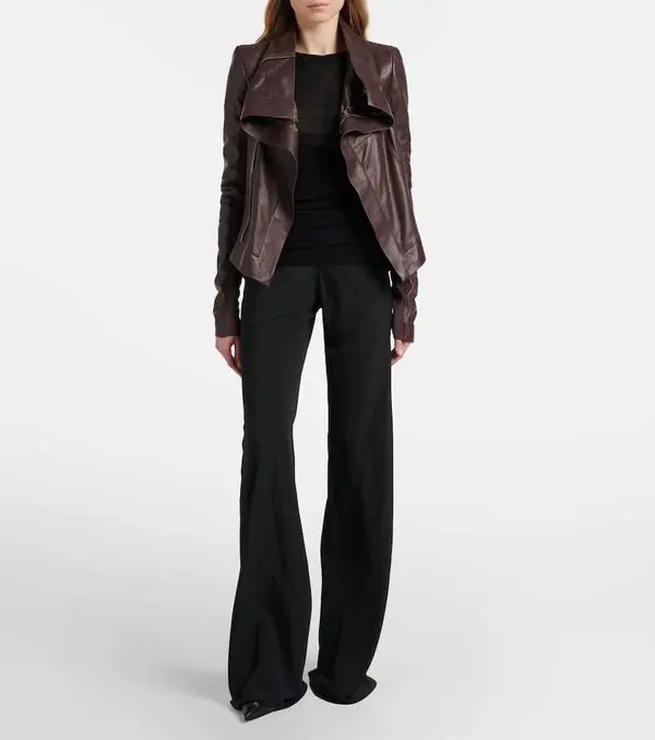 Rick Owens Naska Asymmetric Leather Jacket - Burgundy