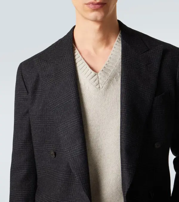 SAMAN AMEL Prince Of Wales Check Wool Flannel Blazer