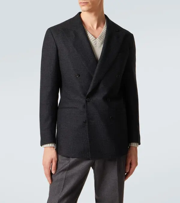 SAMAN AMEL Prince Of Wales Check Wool Flannel Blazer