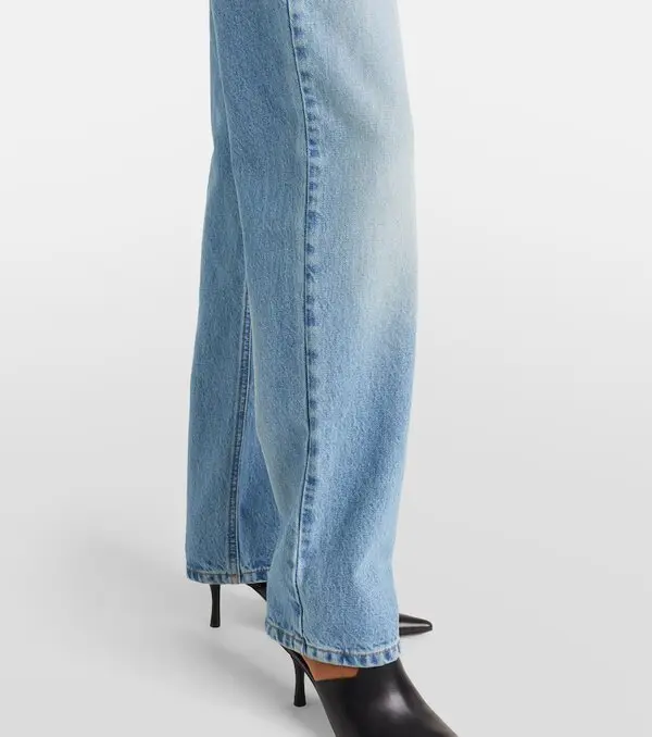 AREA Distressed Embellished Wide-leg Jeans