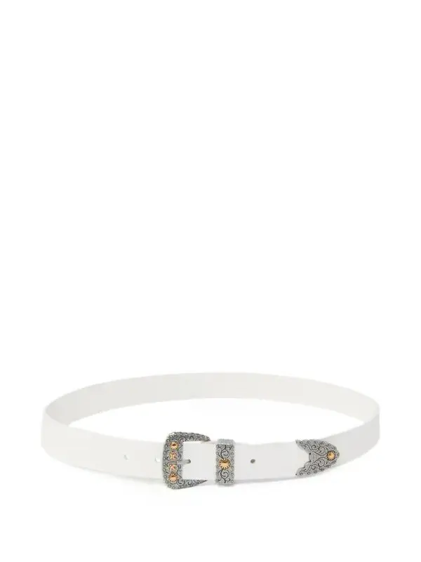 Pinko Embellished Buckle Leather Belt - White