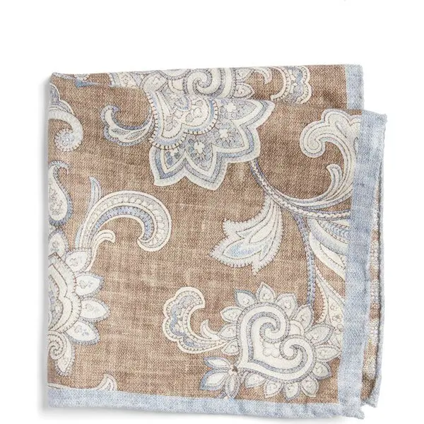 JACK VICTOR Verdun Floral & Medallion Reversible Silk Pocket Square - Caramel