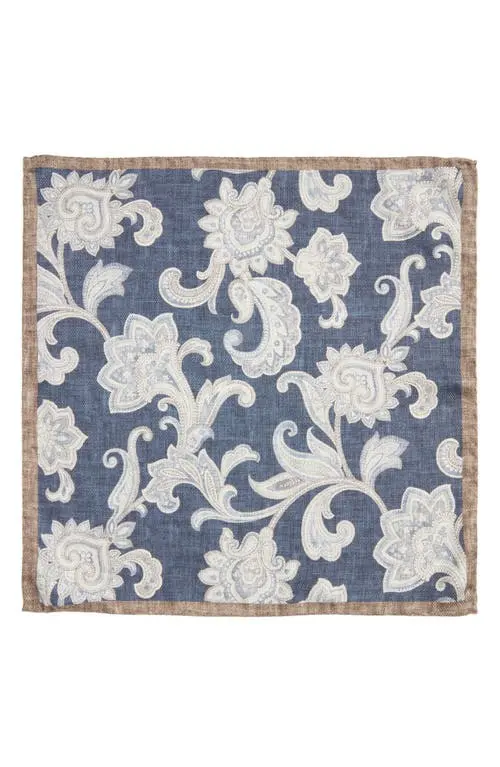 JACK VICTOR Verdun Floral & Medallion Reversible Silk Pocket Square - Navy