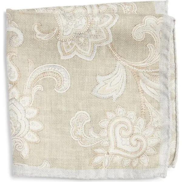 JACK VICTOR Verdun Floral & Medallion Reversible Silk Pocket Square - Tan