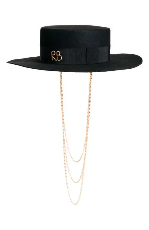 Ruslan Baginskiy Wool Boater Hat With Monogram Logo - Black