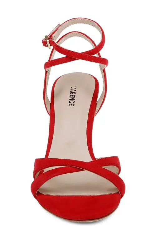 L'Agence Miranda Ankle Strap Sandal - Red Suede