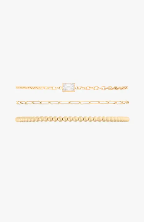 CUFFED BY NANO Bezel Stone, Paperclip, And Bead 14k Filled Bracelet Three Stack - Gold