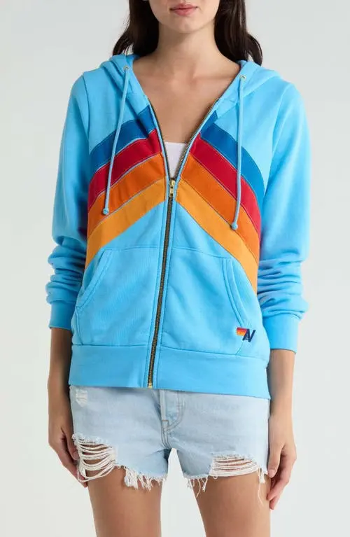 Aviator Nation Mountain Stitch Chevron Zip Hoodie - Sky