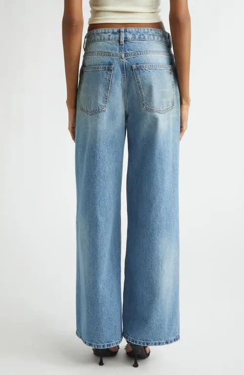 AREA Crystal Embellished Ripped Wide Leg Jeans - Medium Blue