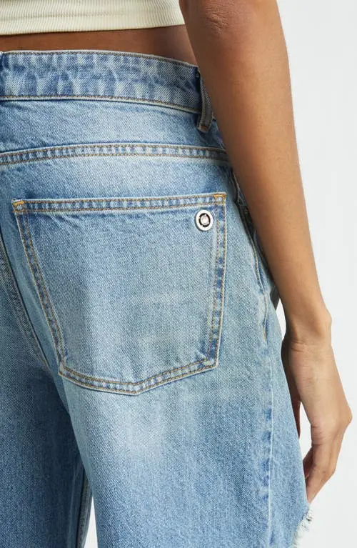 AREA Crystal Embellished Ripped Wide Leg Jeans - Medium Blue