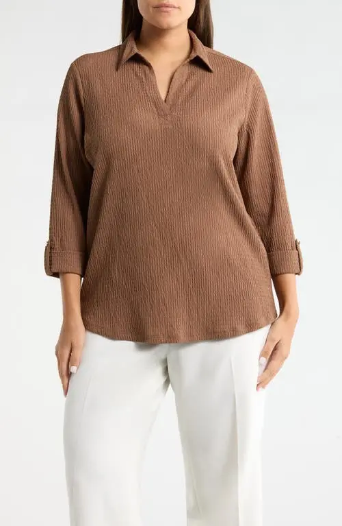 Anne Klein Roll Sleeve Texture Top