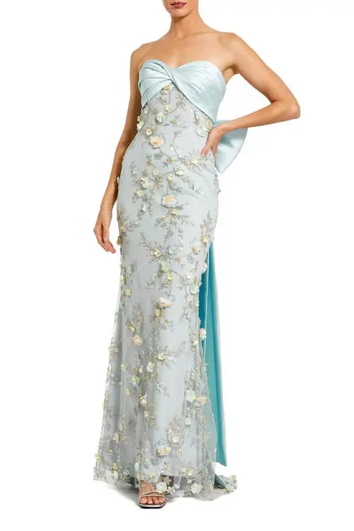 Mac Duggal Strapless Embellished Gown With Bow - Blue
