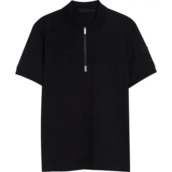 Moncler Cotton Pique Zip Polo - Black