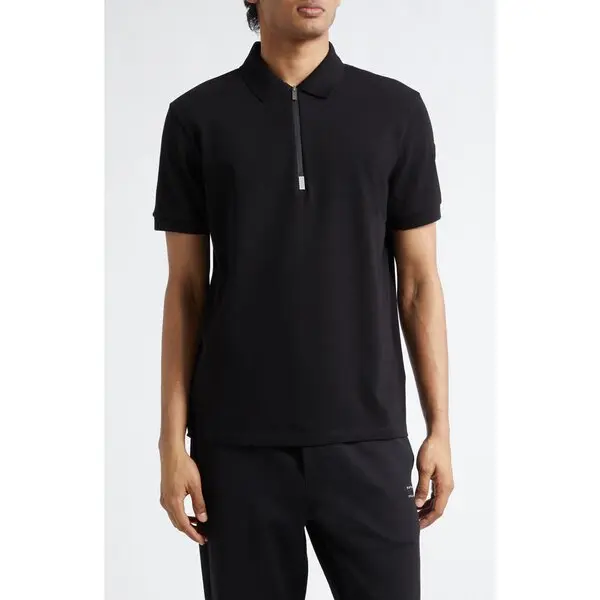 Moncler Cotton Pique Zip Polo - Black