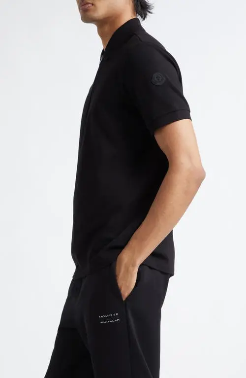 Moncler Cotton Pique Zip Polo - Black