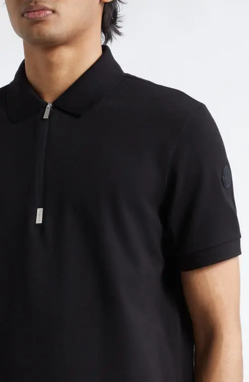 Moncler Cotton Pique Zip Polo - Black