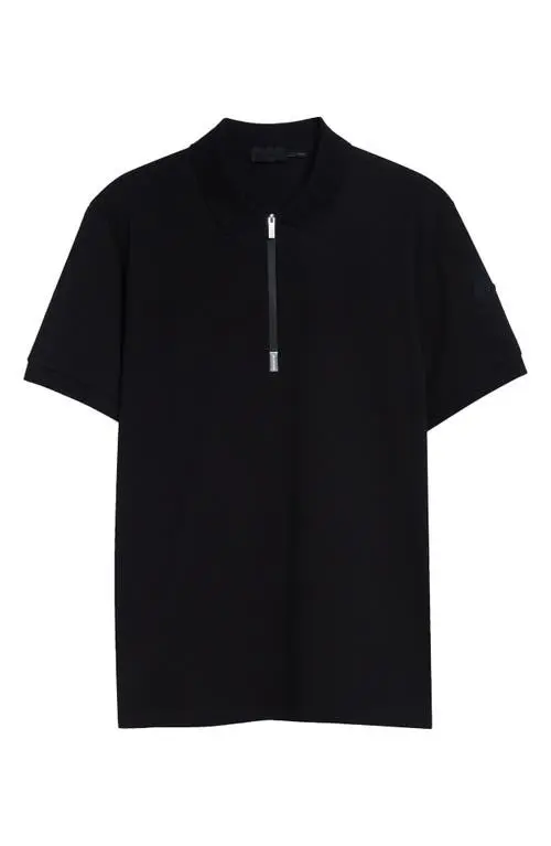 Moncler Cotton Pique Zip Polo - Black
