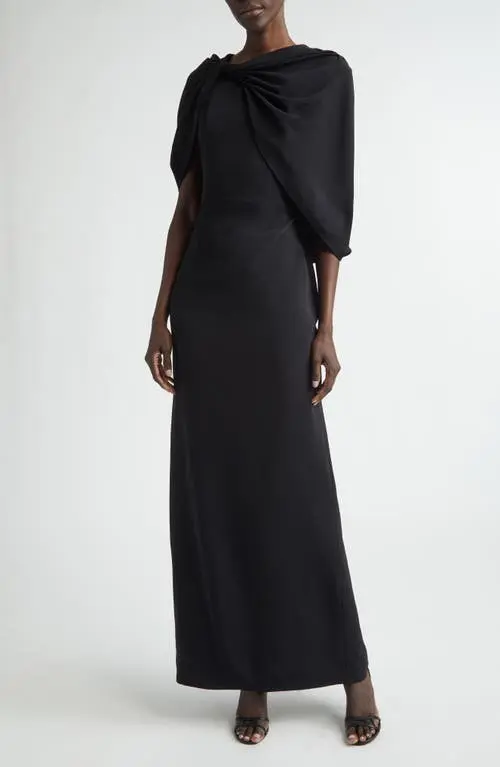 Oscar De La Renta Drape Sleeve Stretch Cady Column Gown
