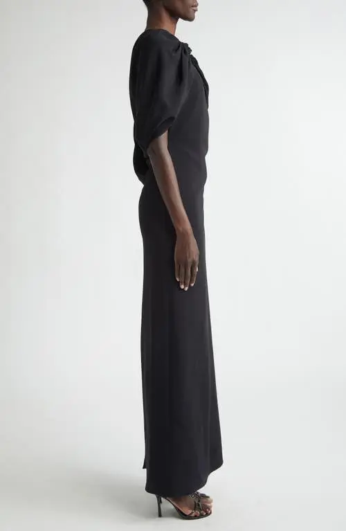 Oscar De La Renta Drape Sleeve Stretch Cady Column Gown