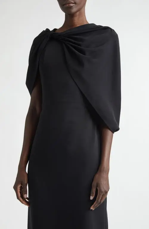 Oscar De La Renta Drape Sleeve Stretch Cady Column Gown