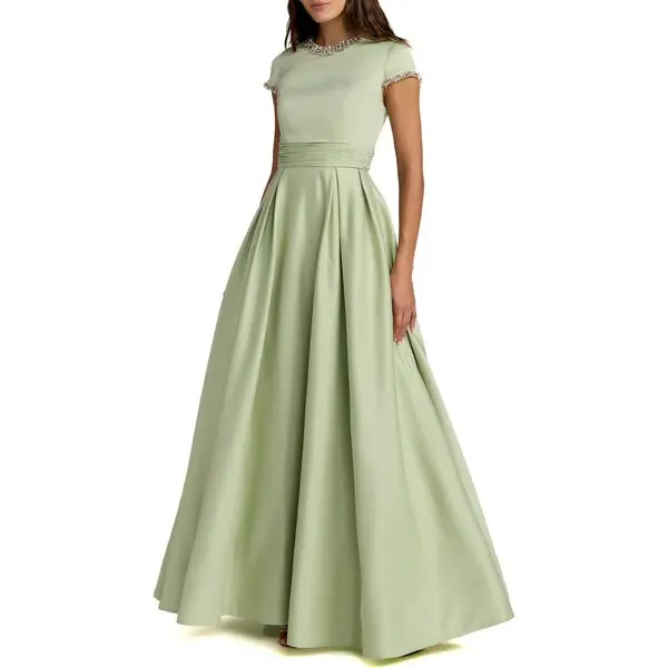 Mac Duggal Embellished Satin Ball Gown - Sage
