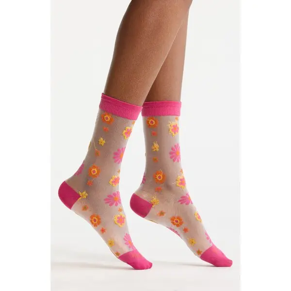 MOTHER Floral Sheer Crew Socks - Garden