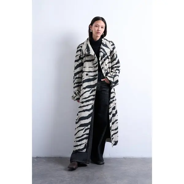 Topshop Printed Stand Collar Trench Coat