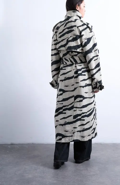 Topshop Printed Stand Collar Trench Coat