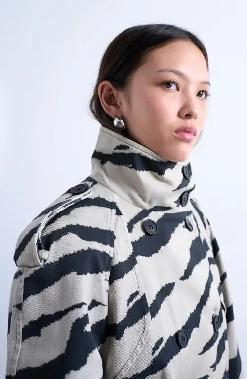 Topshop Printed Stand Collar Trench Coat