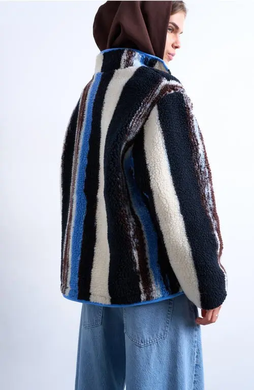 Topshop Striped Faux Shearling Jacket