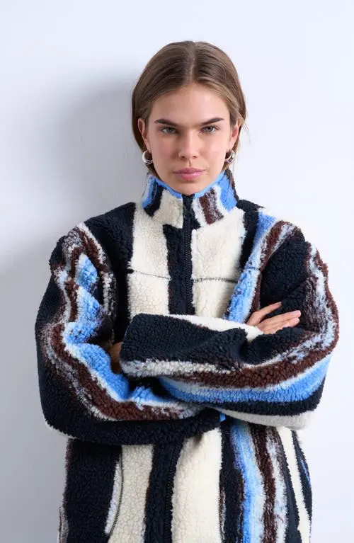 Topshop Striped Faux Shearling Jacket