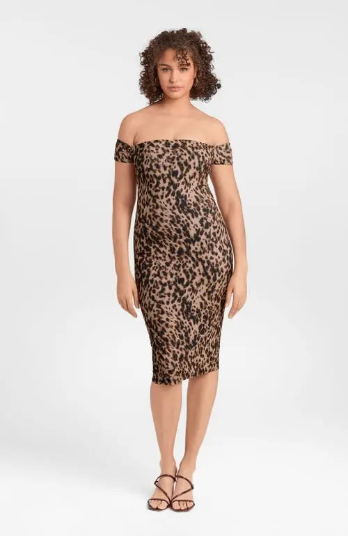 S3 APPAREL Sculpting Shapewear Off The Shoulder Midi Dress - Dolce Leopard