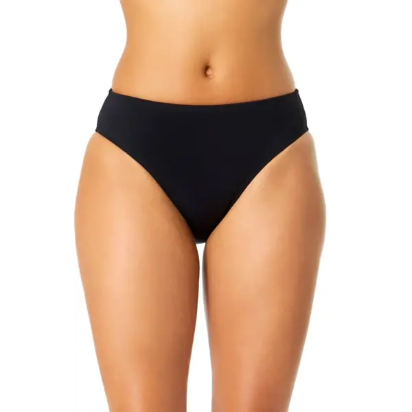 ANNE COLE Solid Mid-rise Bikini Bottom - Black