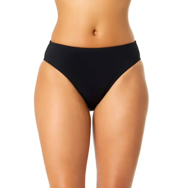 ANNE COLE Solid Mid-rise Bikini Bottom - Black