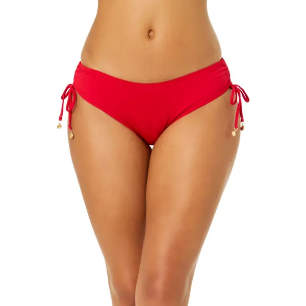 ANNE COLE Solid Side Tie Swim Bottom - Ruby Red