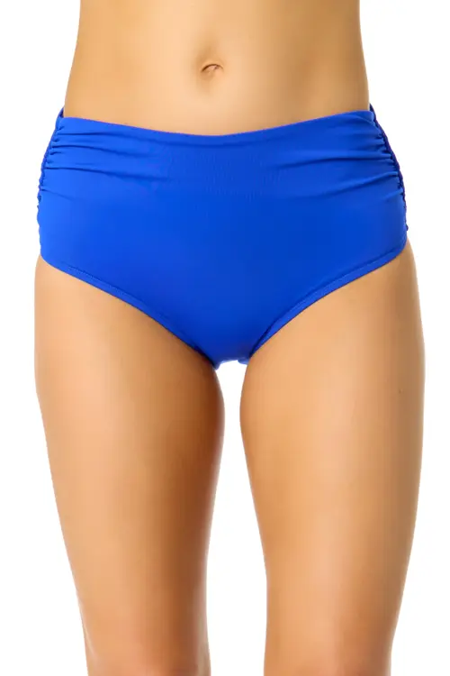 ANNE COLE Convertible High Waist Shirred Swim Bottom - Cobalt